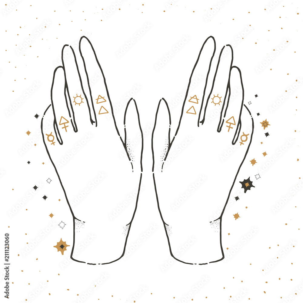Sketch graphic illustration with mystic and occult hand drawn symbols ...