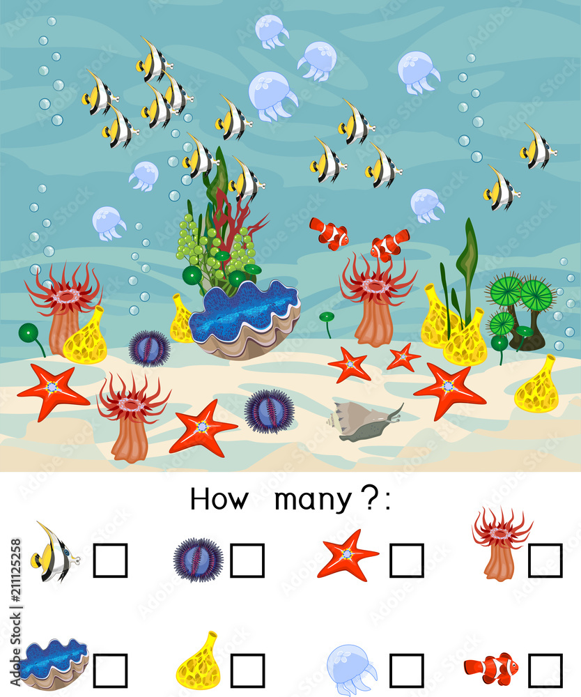 How many different underwater marine animals. Counting educational game ...
