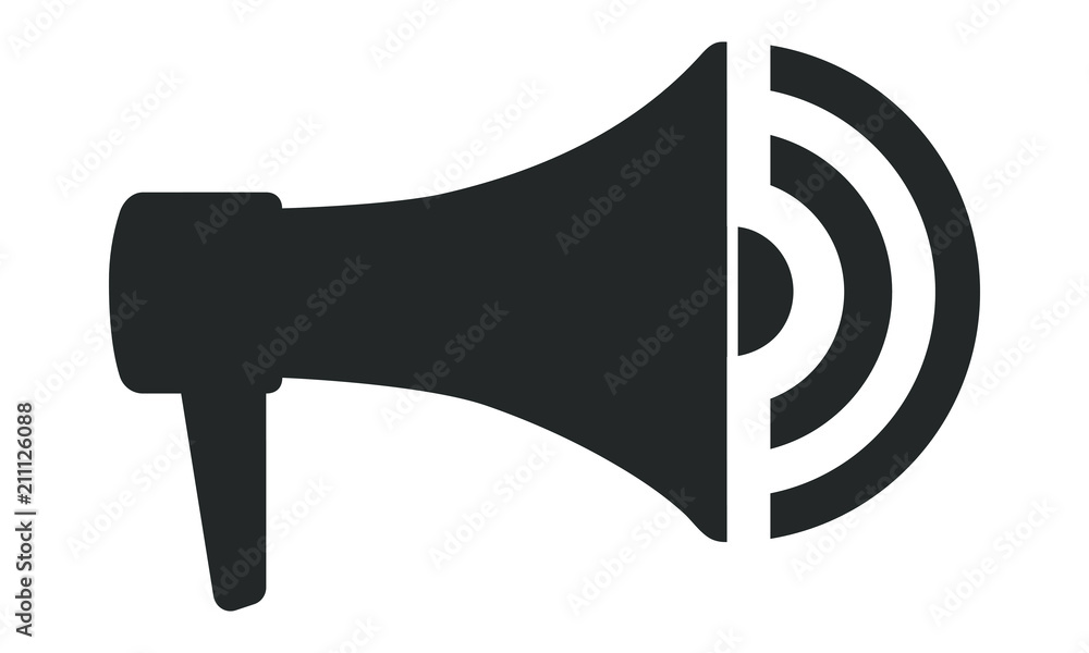 Megaphone icon. Black sign megaphone isolated on white background. Flat ...