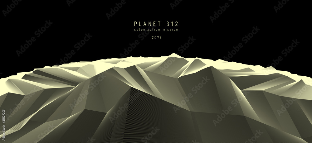 Science fiction vector cosmic illustration, space fantastic planet 3d ...