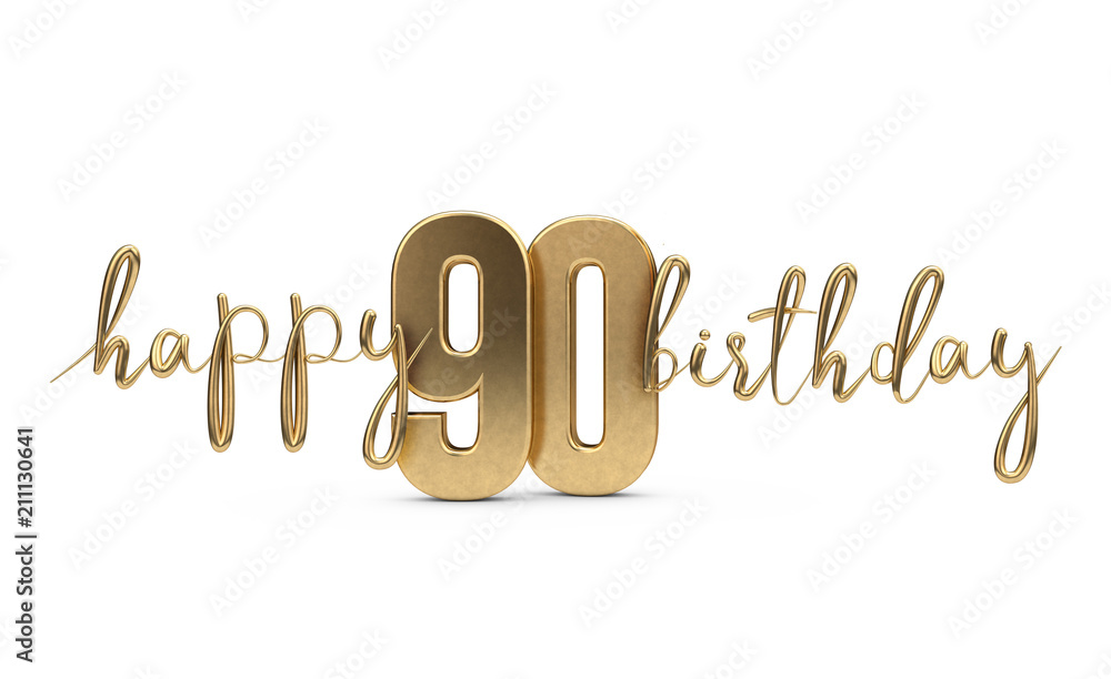 Happy 90th birthday gold greeting background. 3D Rendering Stock ...