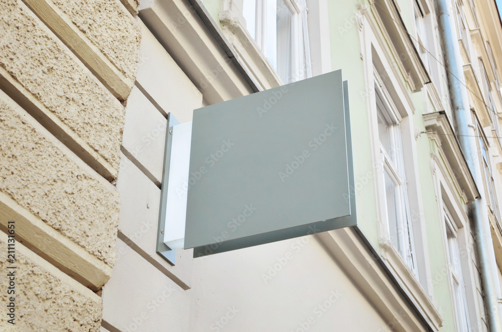 Small gray square shape shop signage mockup Stock Photo | Adobe Stock