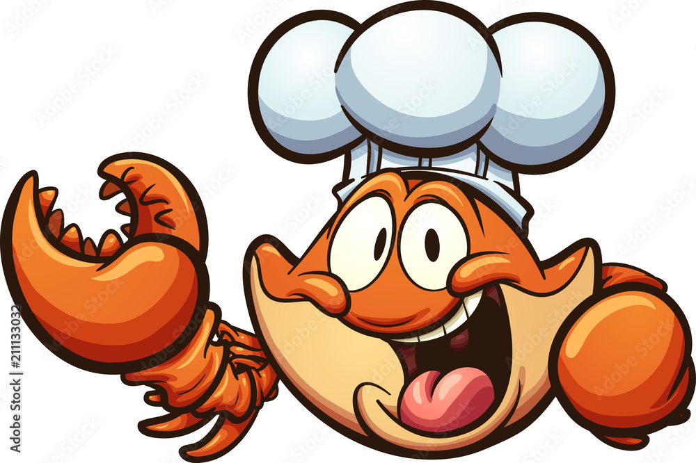 Vetor de Happy cartoon chef crab. Vector clip art illustration with ...