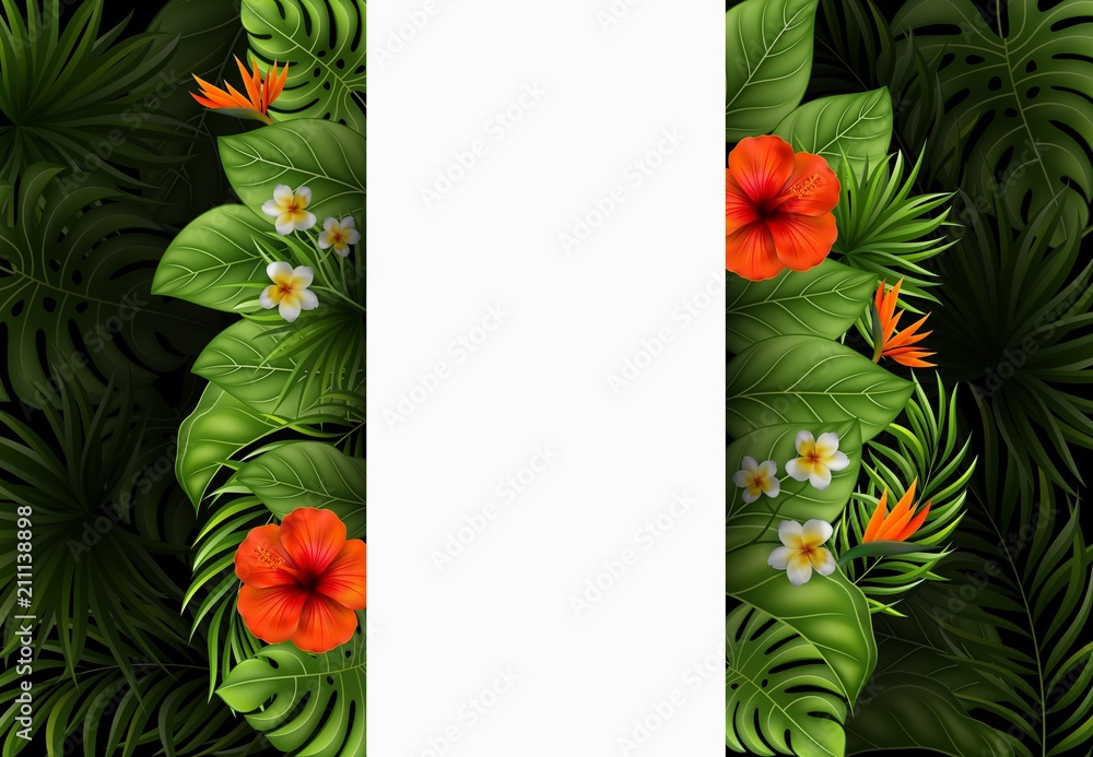 Beautiful flowers and leaves with blank sign wall mural wallpaper ...