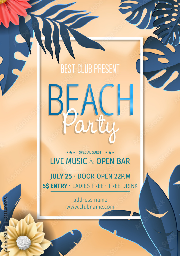 Summer party invitation template invitation. Beach party invitation with umbrellas. Poster or ...