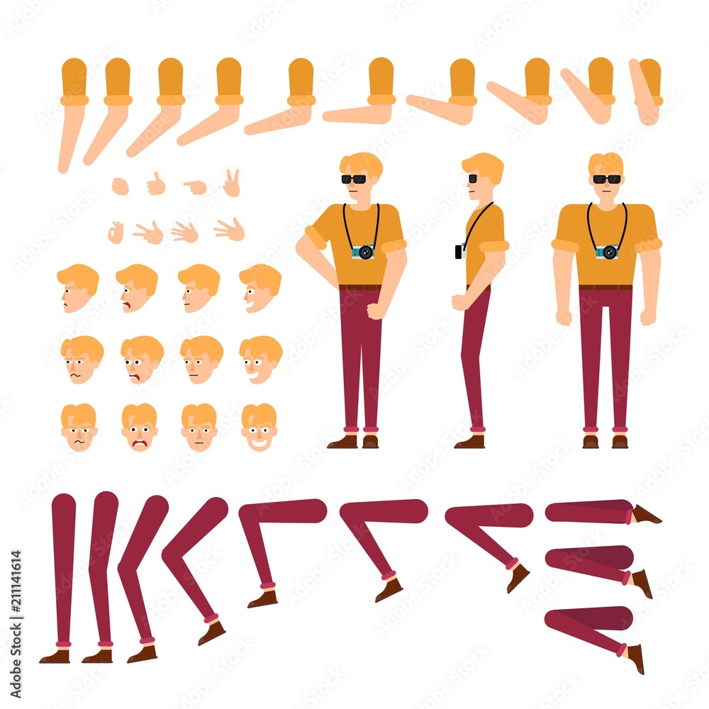 Young man creation kit - guy in t-shirt and jeans with sunglasses and ...