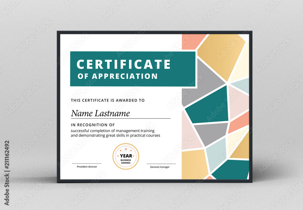 Award Certificate Layout with Abstract Accents Stock Template | Adobe Stock