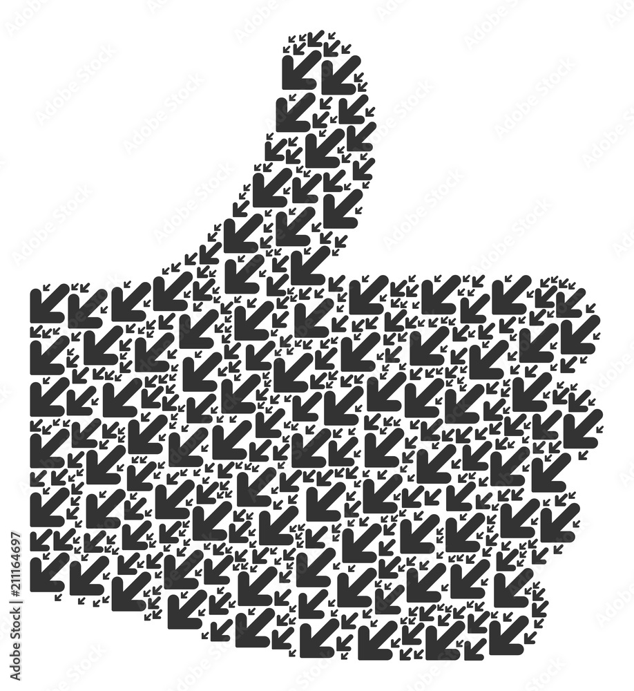 Agree collage made of arrow down left icons in variable sizes. Abstract ...