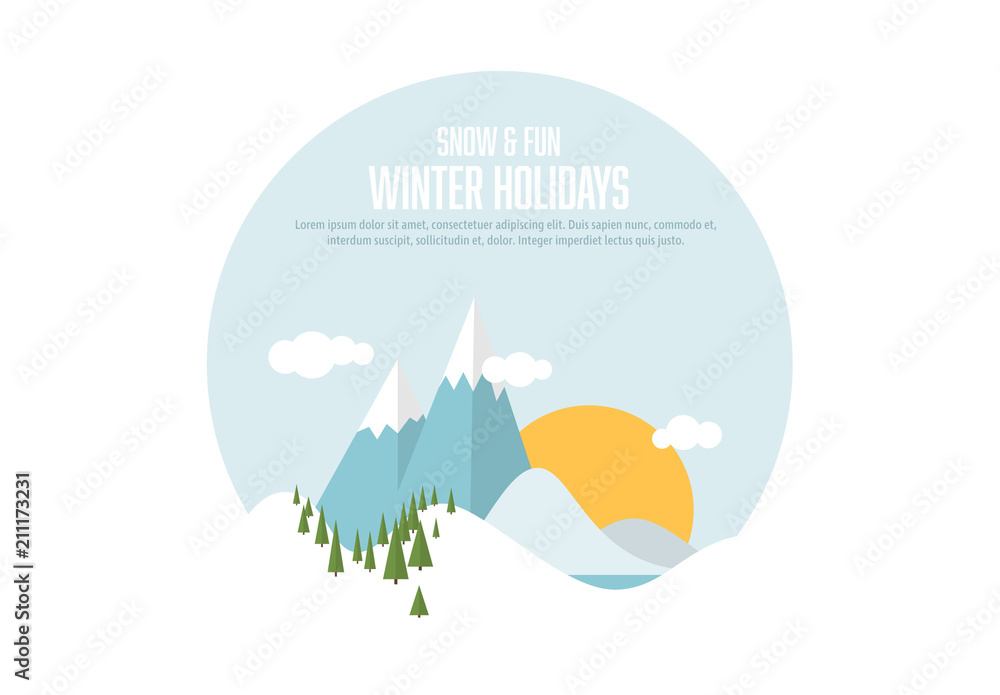 Winter Holiday Layout with Mountain Landscape Illustration Stock ...