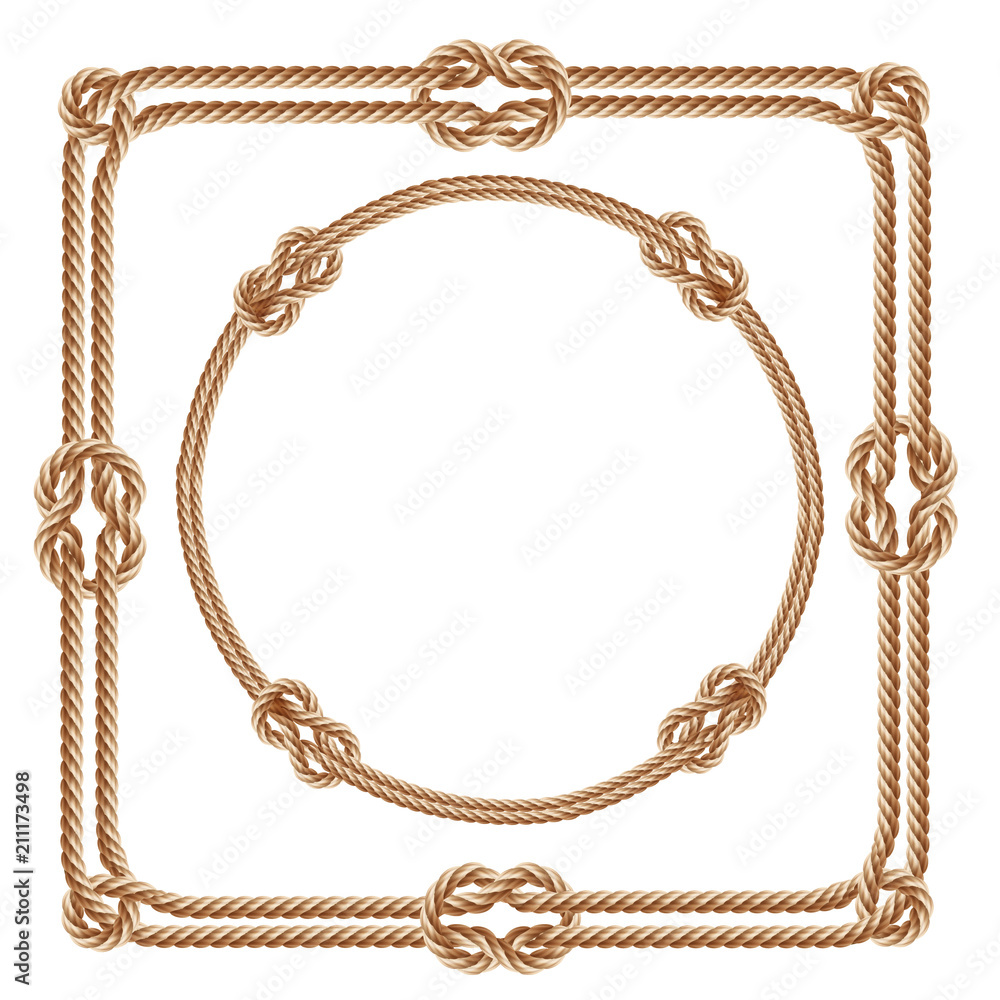 Vector 3d realistic square and round frames, made from fiber ropes ...