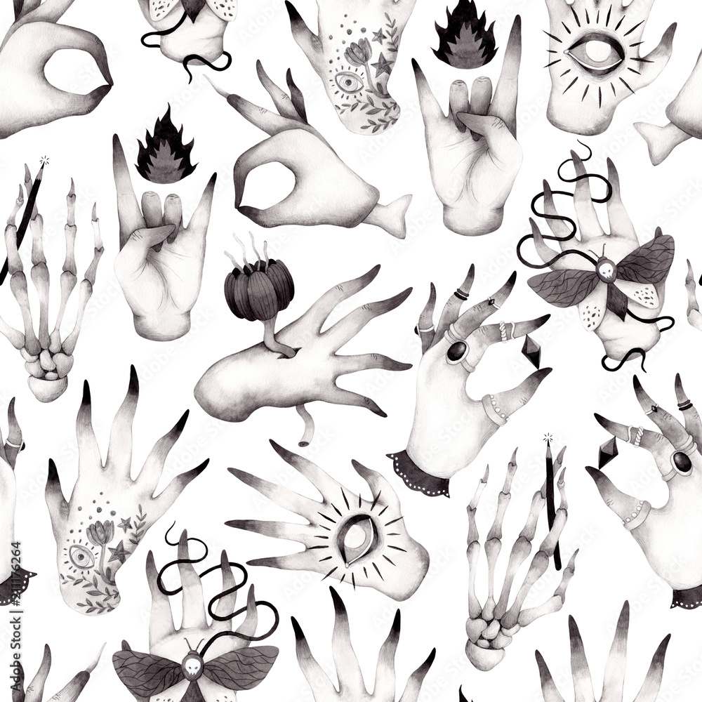 Black and white pattern with different hands Stock Illustration | Adobe ...