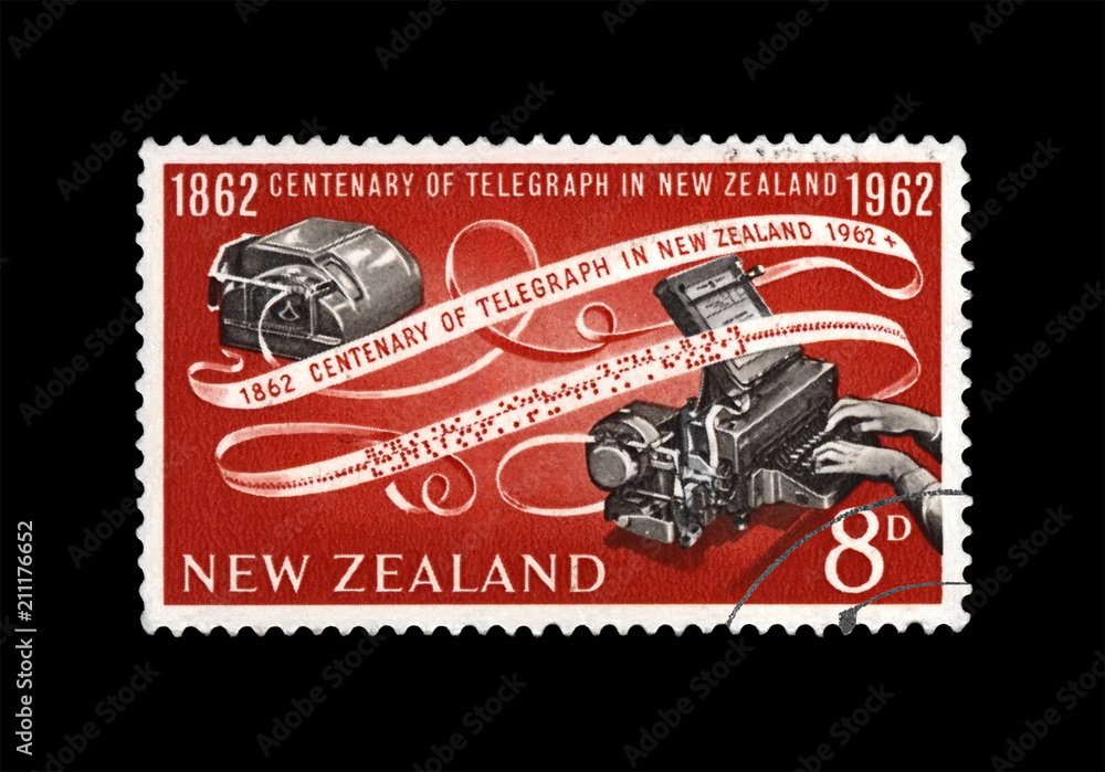 telegraph device and encoded paper tape, 100th anniversary of the ...
