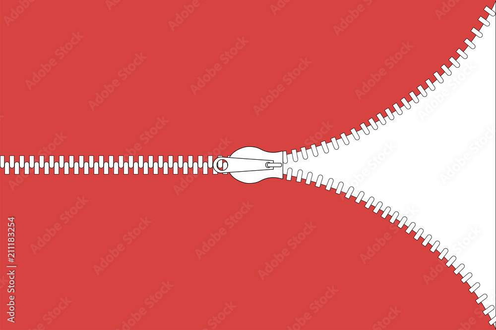 Zipper. Red background with opened zipper Stock Vector | Adobe Stock
