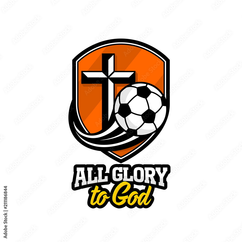 Athletic Christian logo. A golden shield, a cross of Jesus and a flying ...
