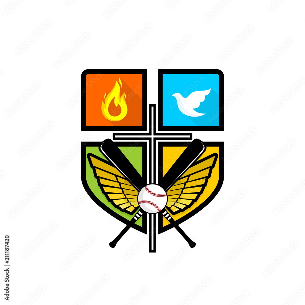 Athletic Christian logo. The cross of Jesus Christ, spread wings, flame ...