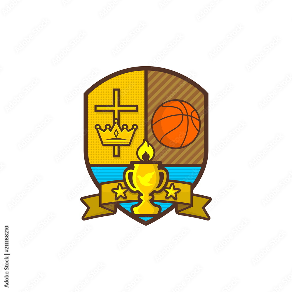 Christian sports logo. Shield, goblet, cross of Jesus, crown ...