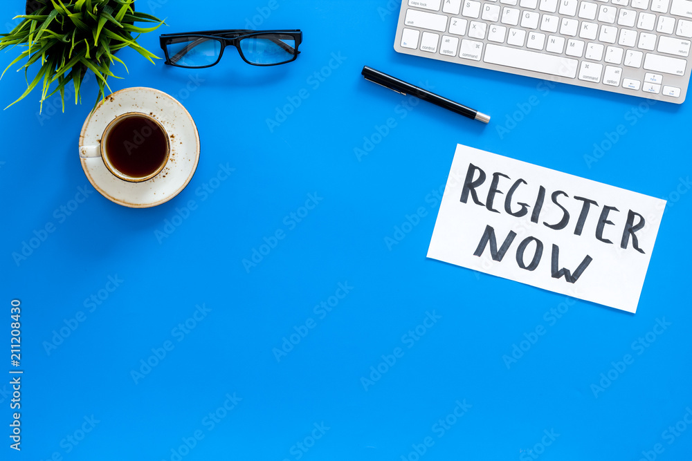 Membership concept. Template for registration. Register now hand ...