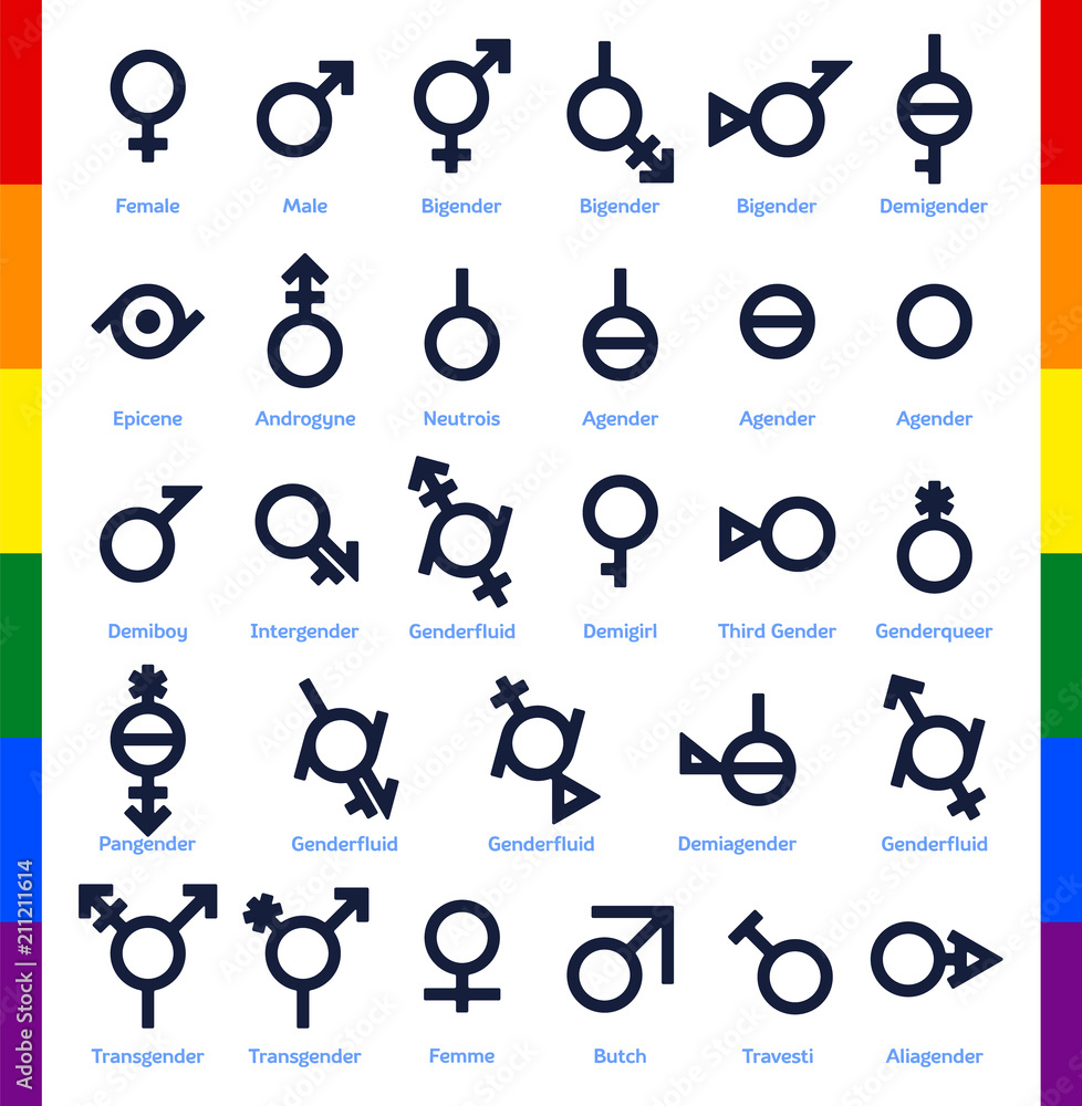 Collection of gender icons or signs for sexual freedom and equality in ...