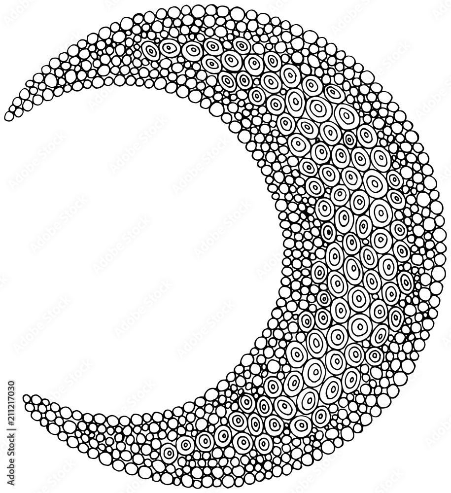 Doodle moon - coloring page for adults and children. Circle ornament ...