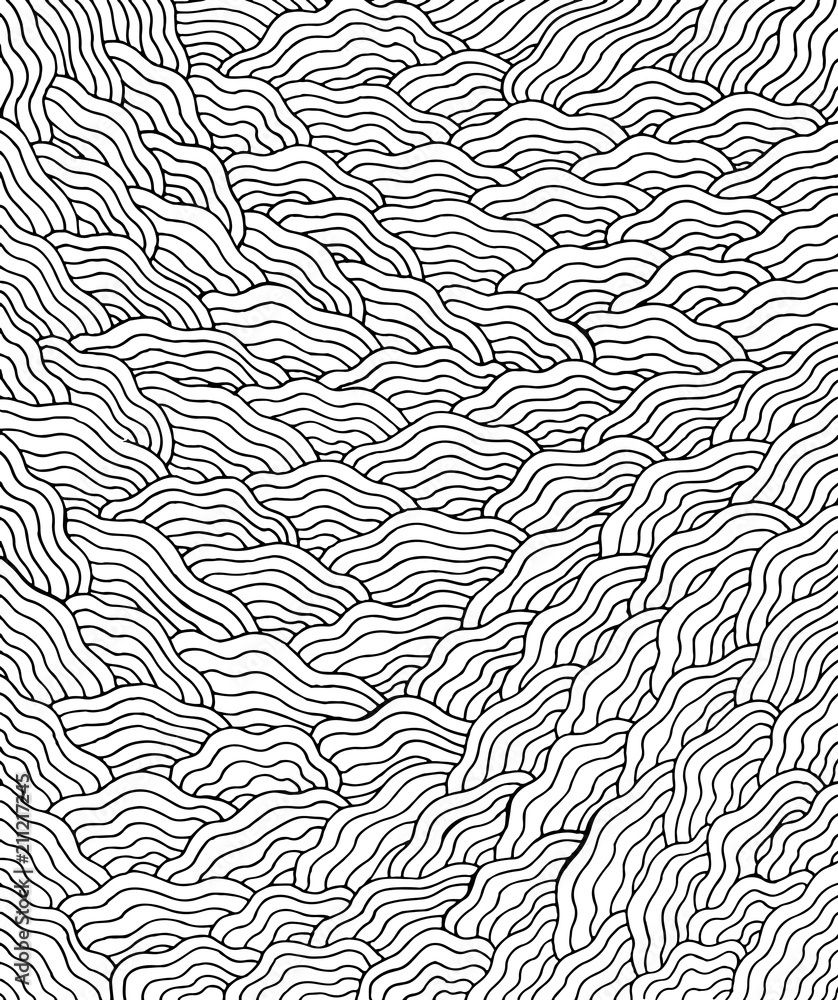 Wavy waves pattern - coloring page for adults. Doodle ink artwork ...
