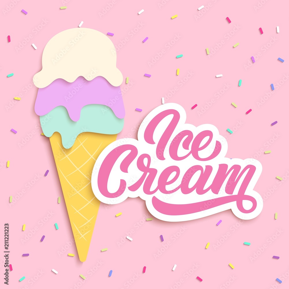 Ice Cream hand lettering, custom typography, with papper cut art ...