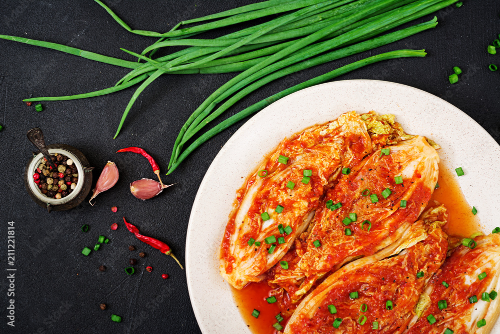 Chinese cabbage. Kimchi cabbage. Korean traditional food. Top view ...