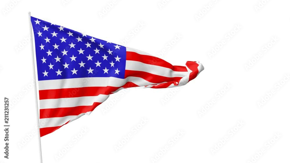 Triangular national flag of United States of America on flagpole flying ...