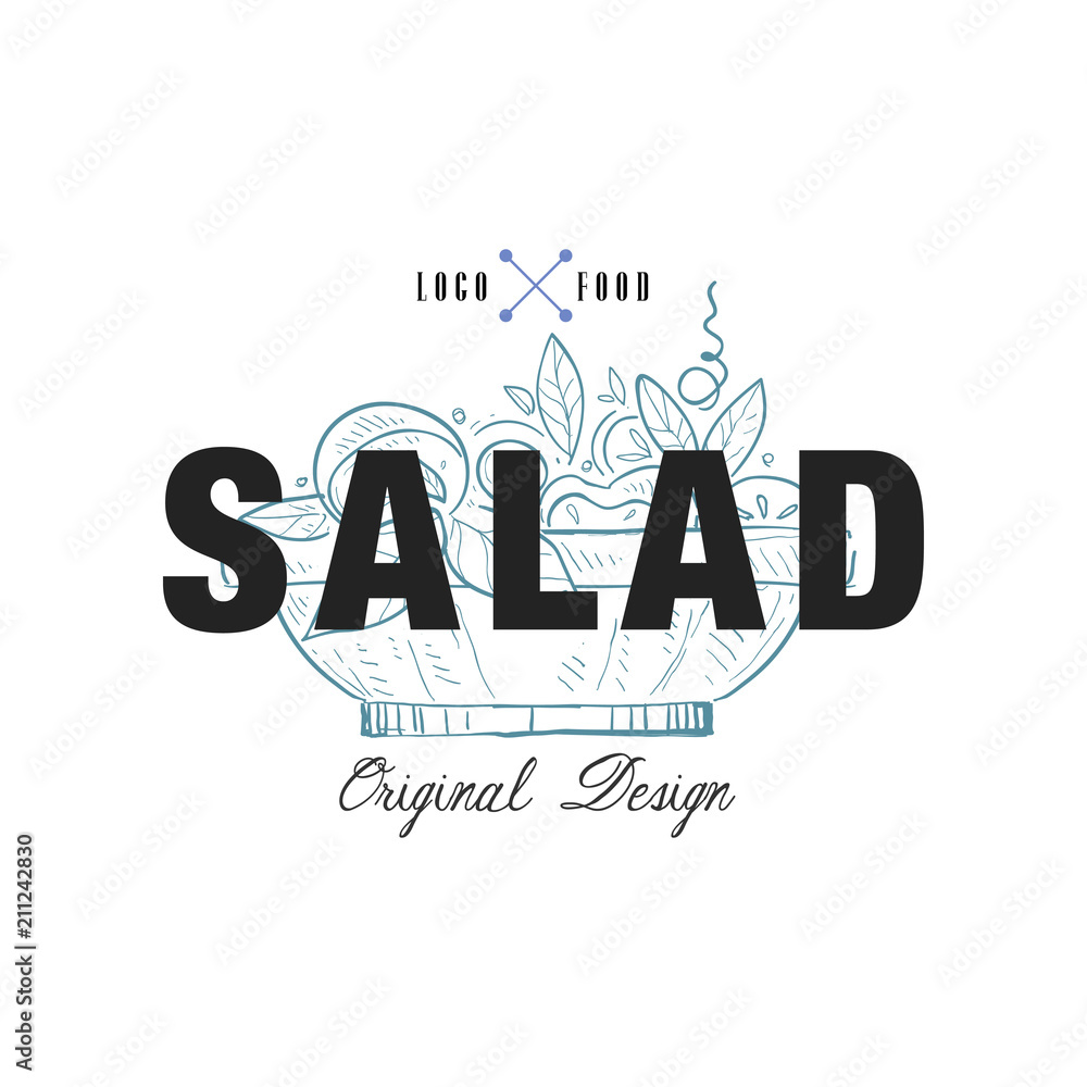 Salad food logo original design, retro emblem for food shop, cafe ...