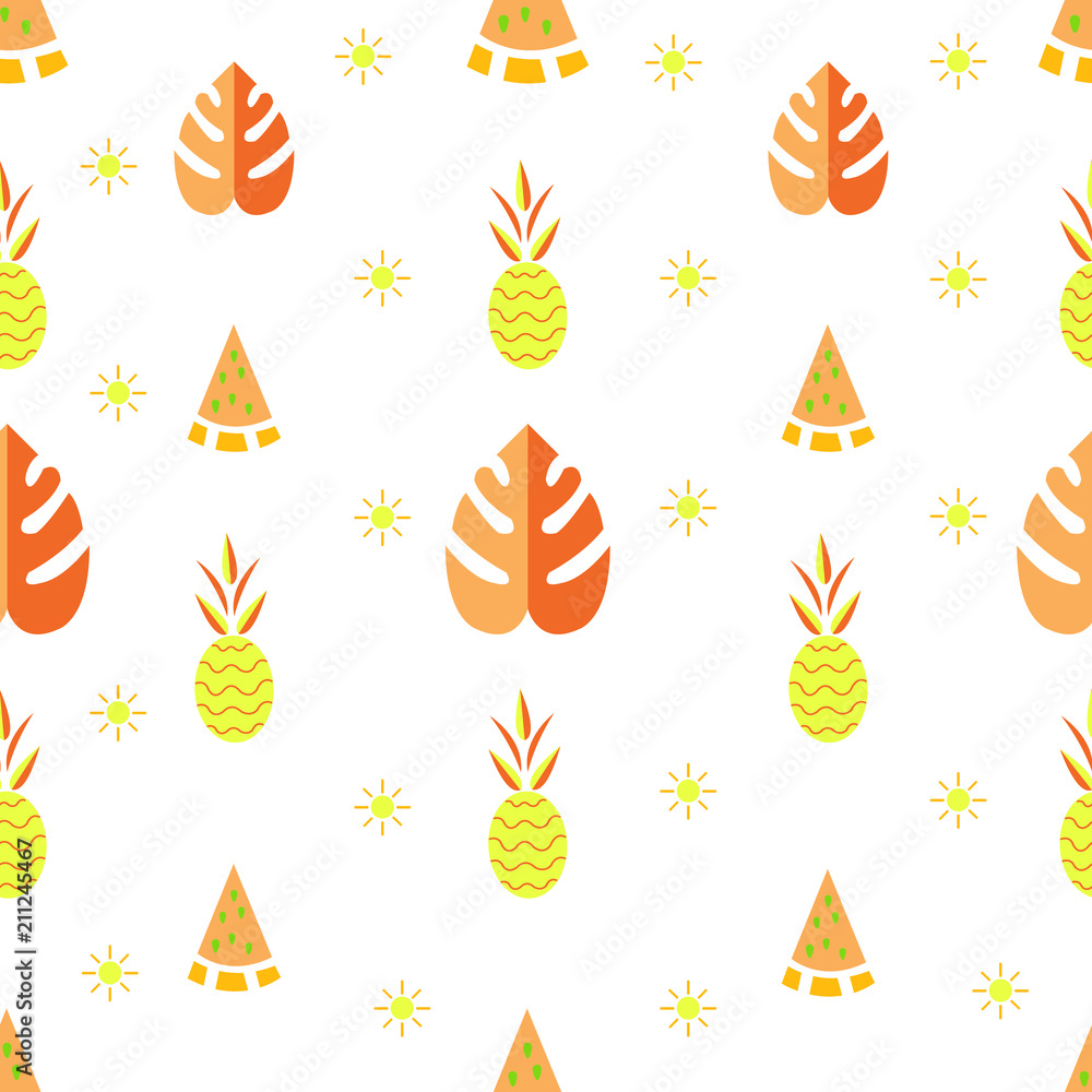 Seamless summer vector pattern. Hello summer. Summer elements.Pattern with tropical elements ...