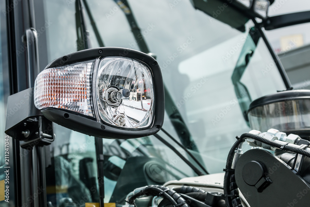 headlights and Parking lights of a truck, excavator, tractor or ...