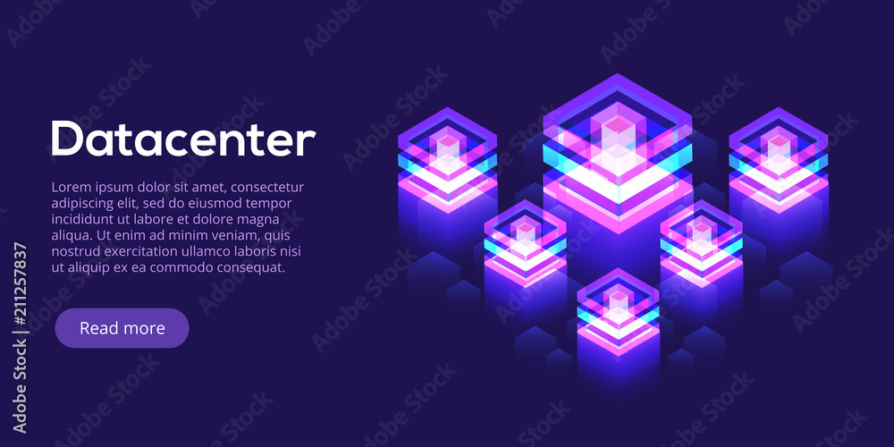 Datacenter isometric vector illustration. Abstract 3d hosting server or ...