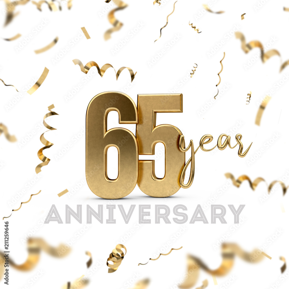 65 year anniversary celebration. Gold number with golden confetti Stock ...