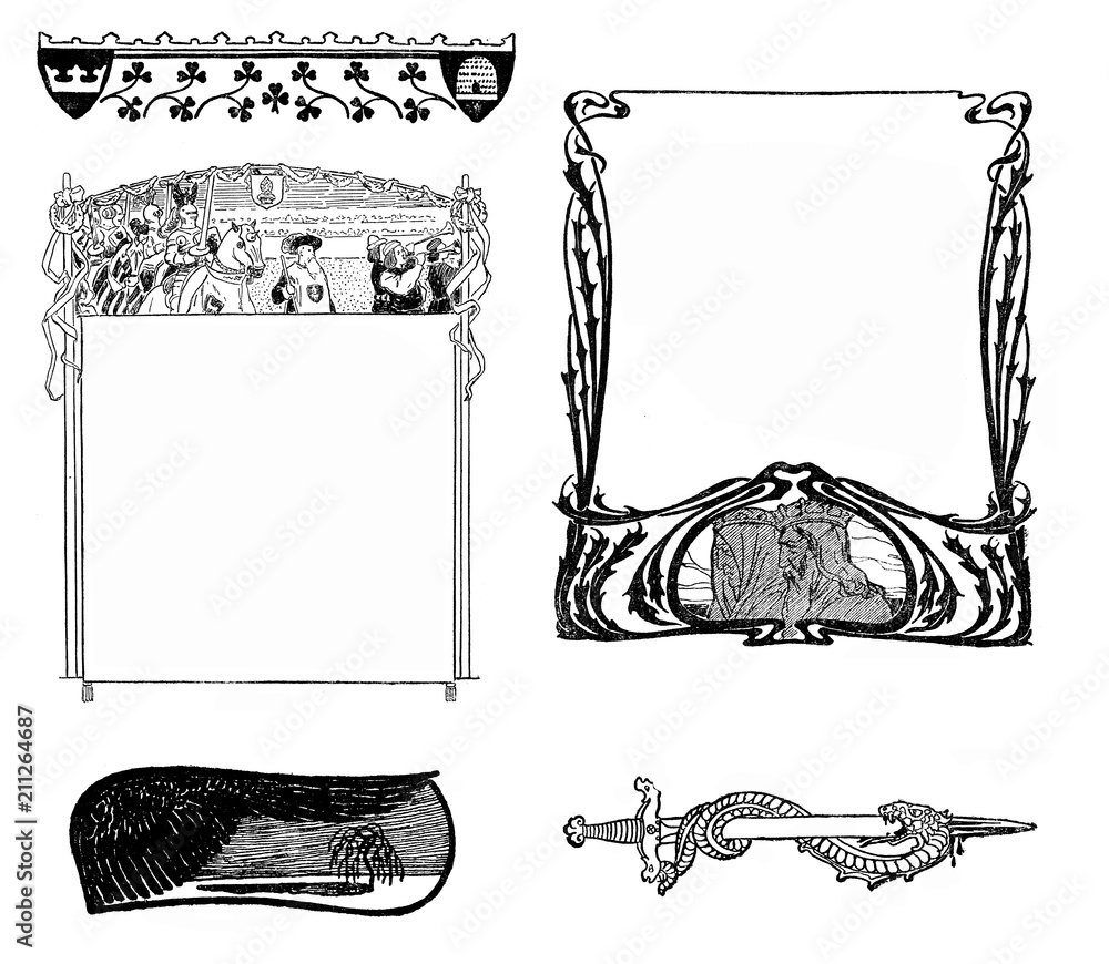 Typographic decorative art deco elements early '900: stylized floral ...