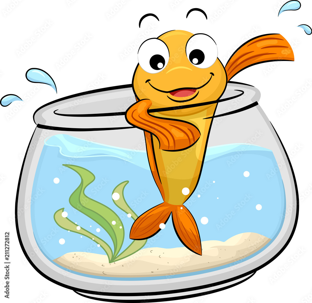 Fish Mascot Wave Fish Bowl Illustration Stock Vector | Adobe Stock