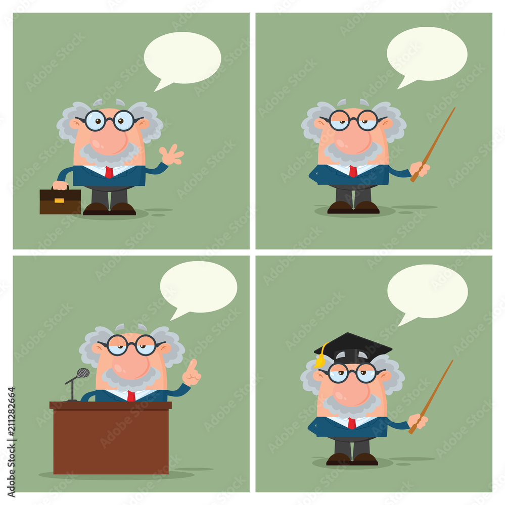 Professor Or Scientist Cartoon Character Set 4. Vector Illustration ...