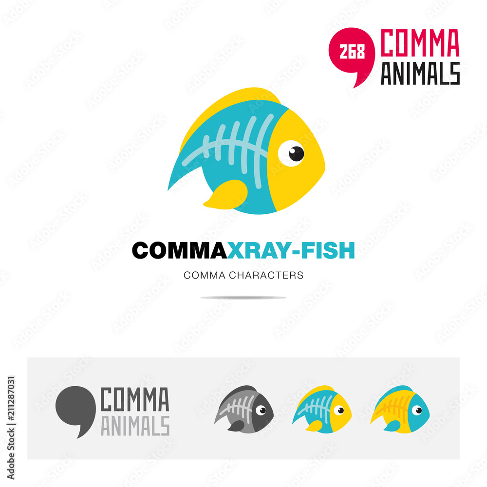 Fish x ray animal concept icon set and modern brand identity logo ...