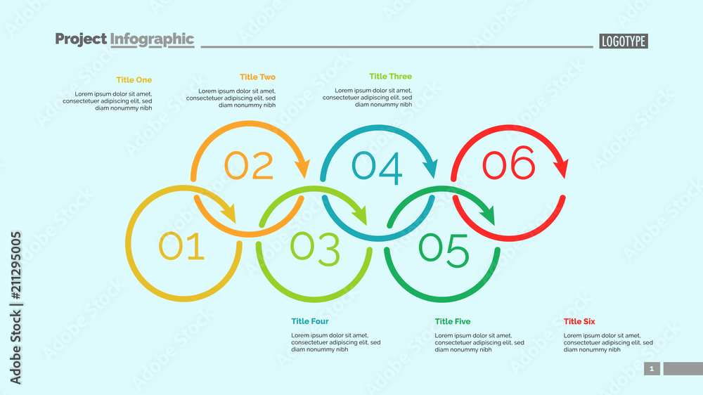 Process diagram with six elements. Cycle chart, step graph, layout ...