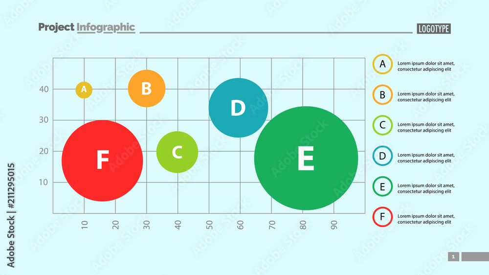 Six process elements on grid template. Business data. Graph, chart ...