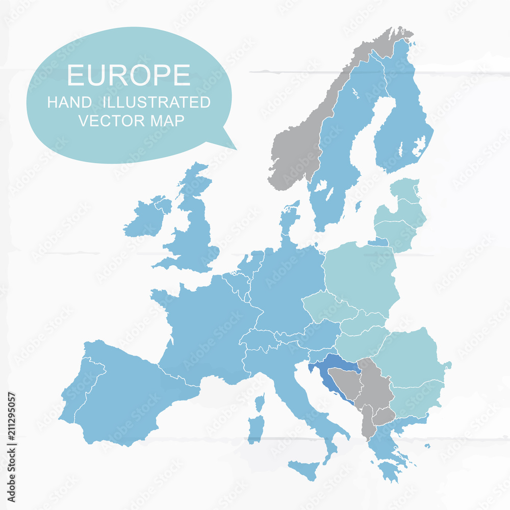 Colorfully vector hand illustrated map of Europe. Stock Vector | Adobe ...