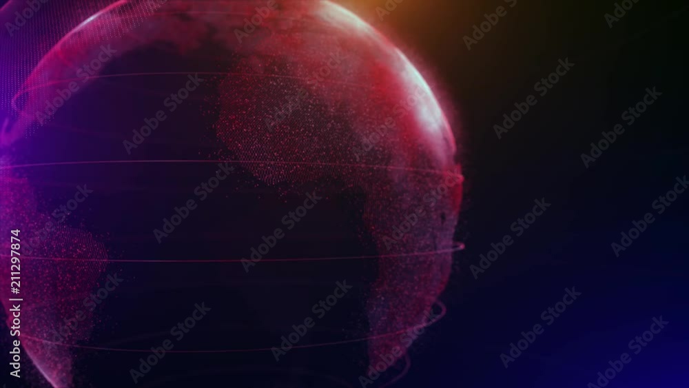 Looped Digital Red shinny globe of Earth. Rotation of glossy planet ...