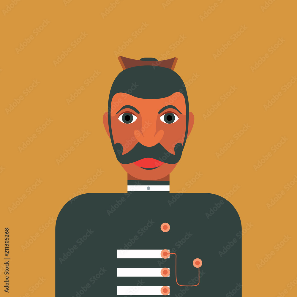 Illustration of a native headmen of Ceylon in colonial uniform. For ...