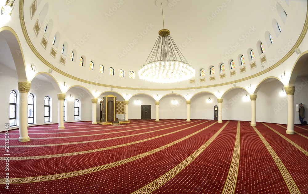 View of hall for praying (iwan) of the Ar-Rahma Mosque (Mercy Mosque ...