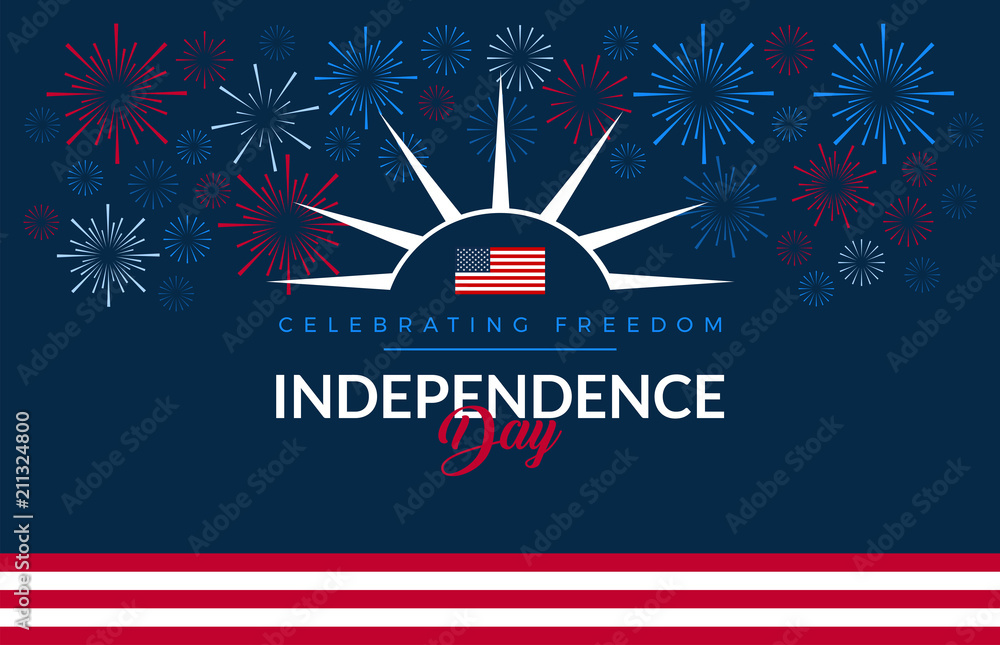 Happy 4th of July fireworks - Independence Day USA blue background with ...