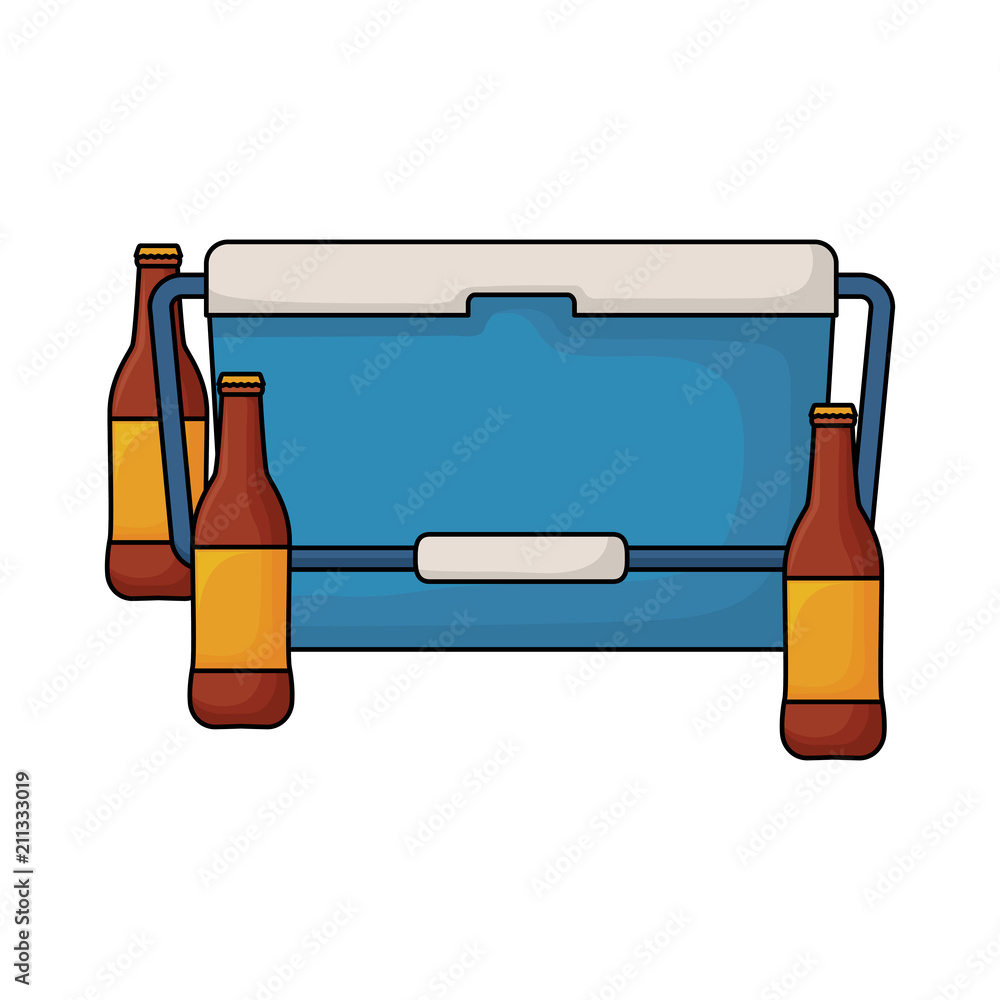 food cooler and beer bottles icon over white background, vector ...