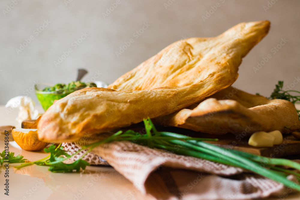 Georgian traditional bread - shoti. Puri made of white wheat flour in ...