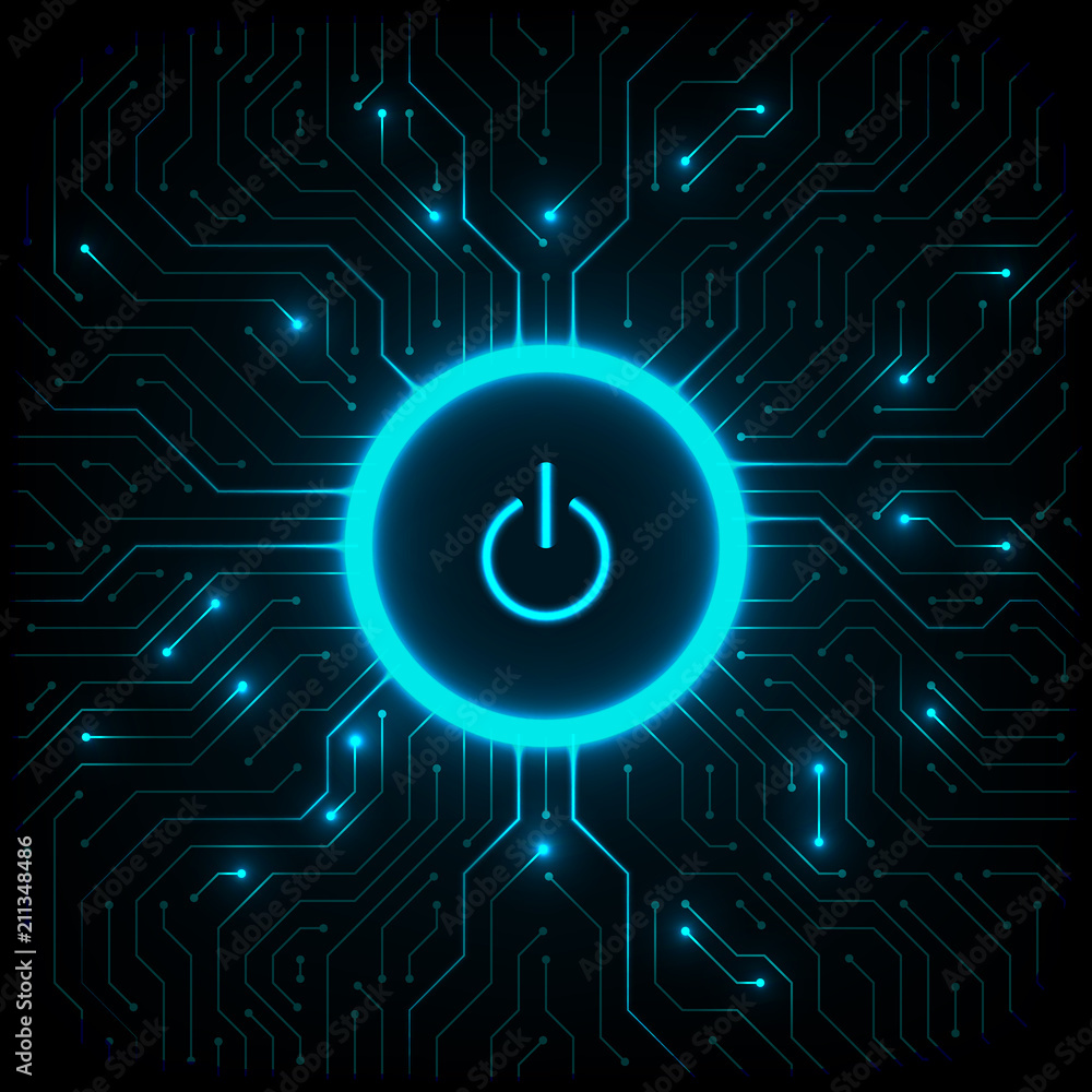Cyber security concept. Power button on technology background. Stock ...