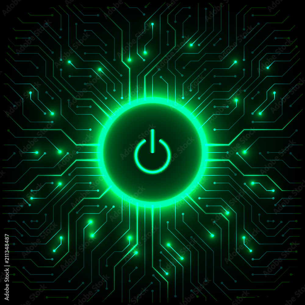 Cyber security concept. Power button on technology background. Stock ...