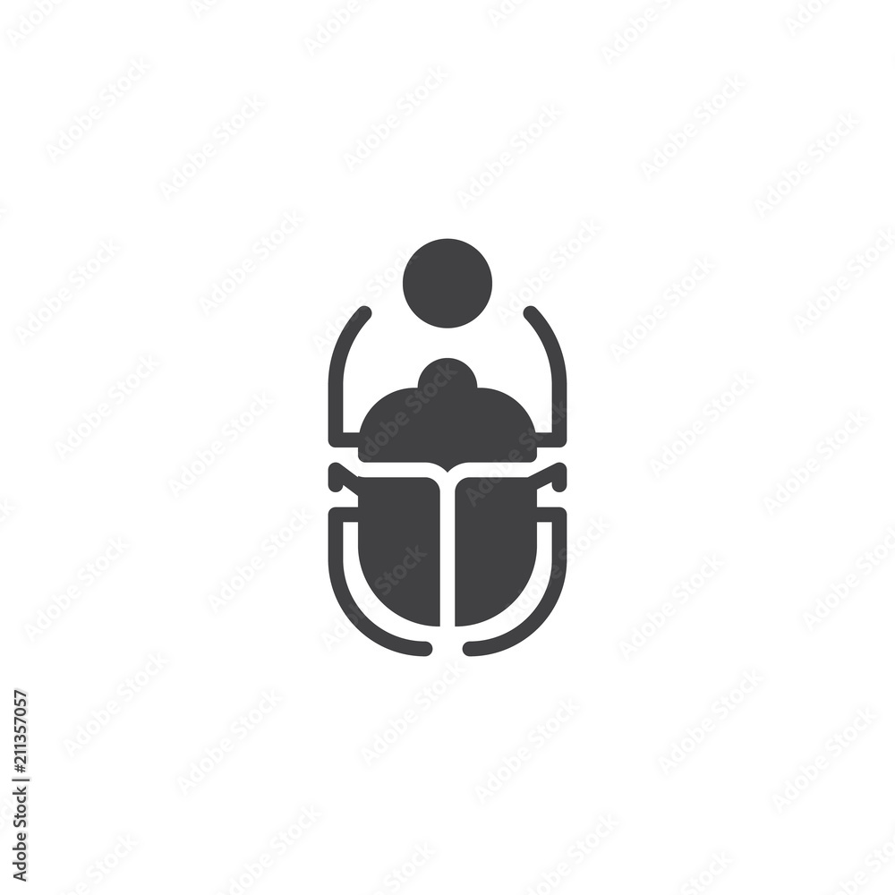 Scarab Beetle and sun vector icon. filled flat sign for mobile concept ...