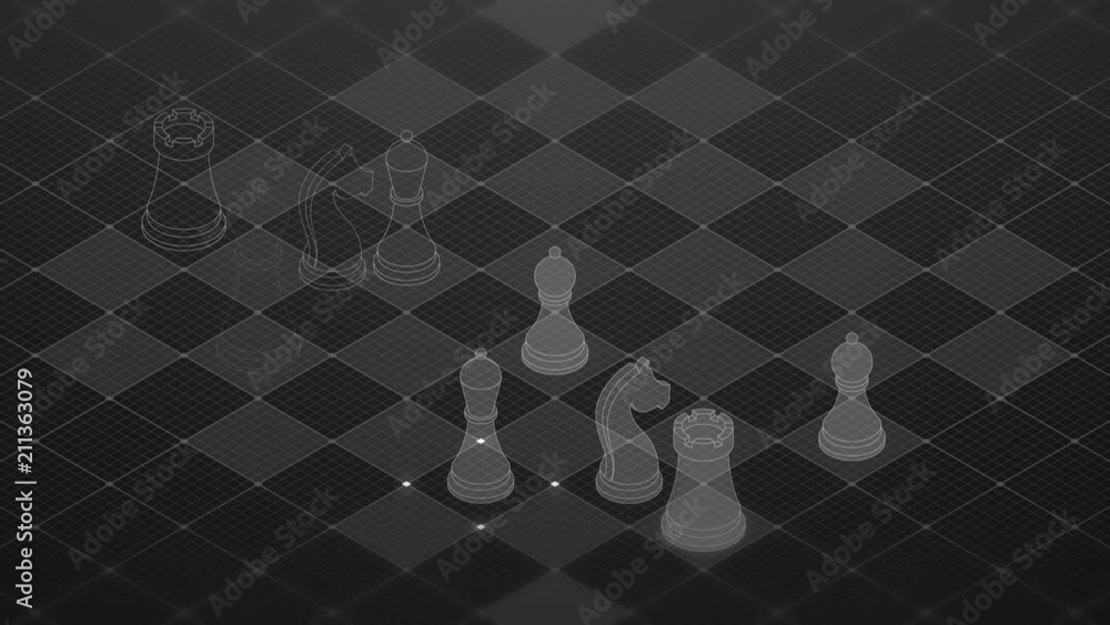 3D isometric virtual transparency chess with square mesh pattern ...