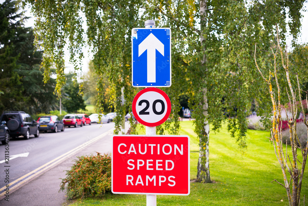 One way, speed limit and speed ramps signs Stock Photo | Adobe Stock